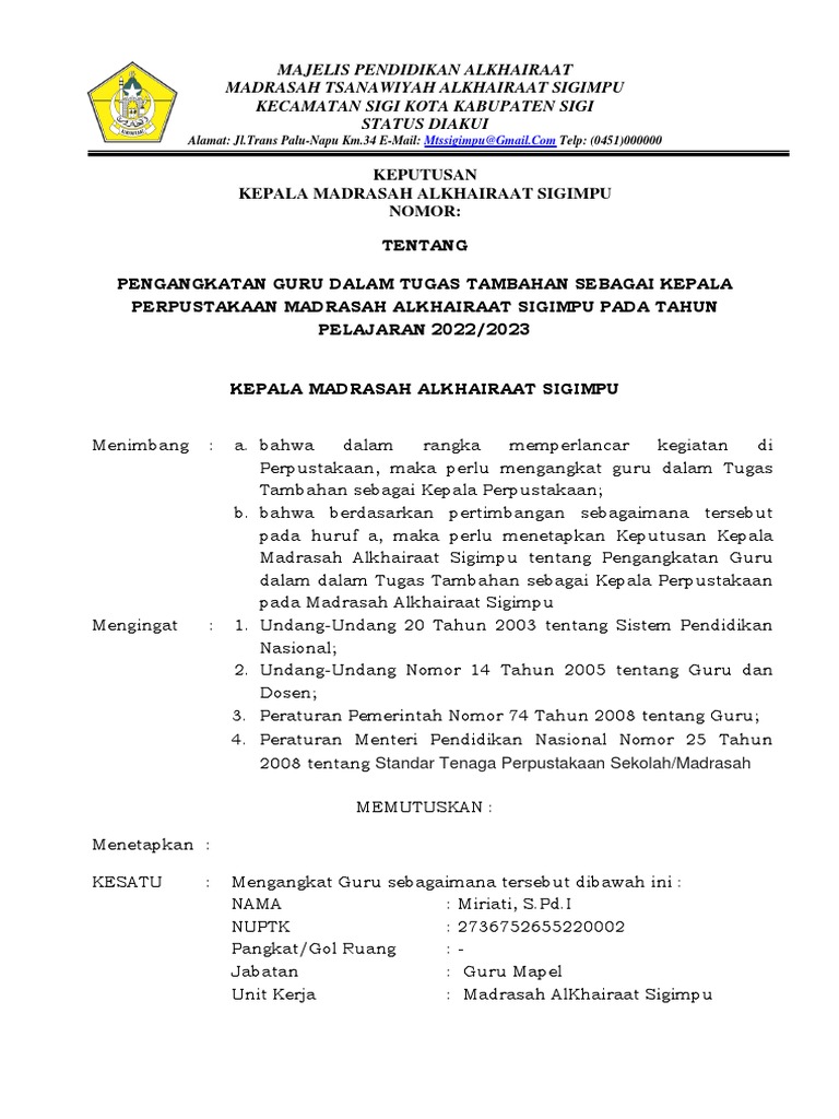 SK Kepala Perpustakaan | PDF