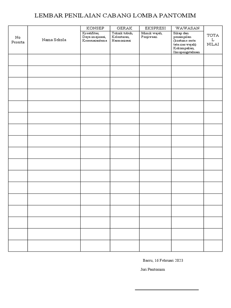 Penilaian Cabang Lomba Pantomim | PDF