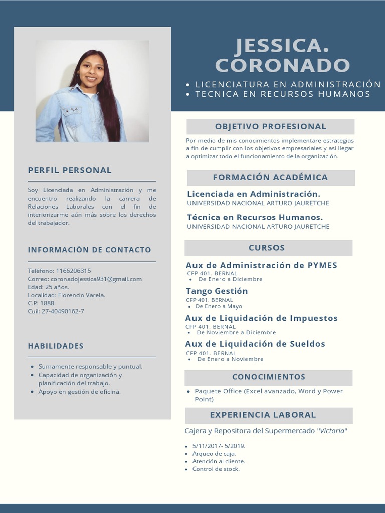 Curriculum Jessica Coronado 2023 | Descargar gratis PDF | Business