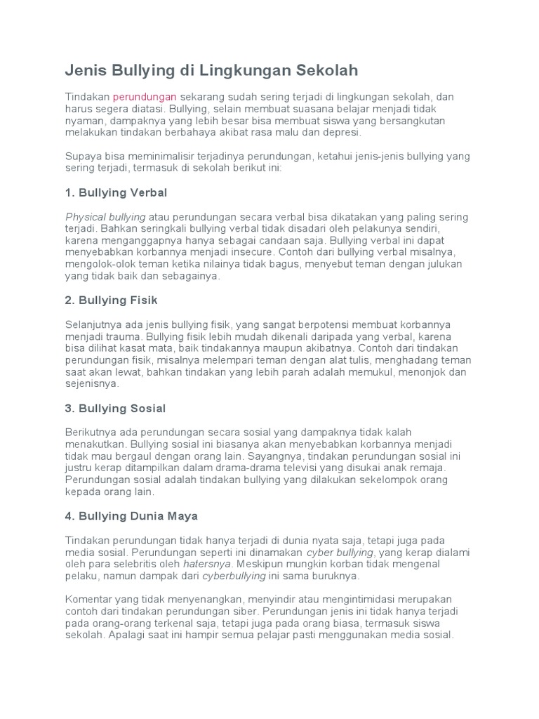 Jenis-Jenis Bullying di Sekolah | PDF