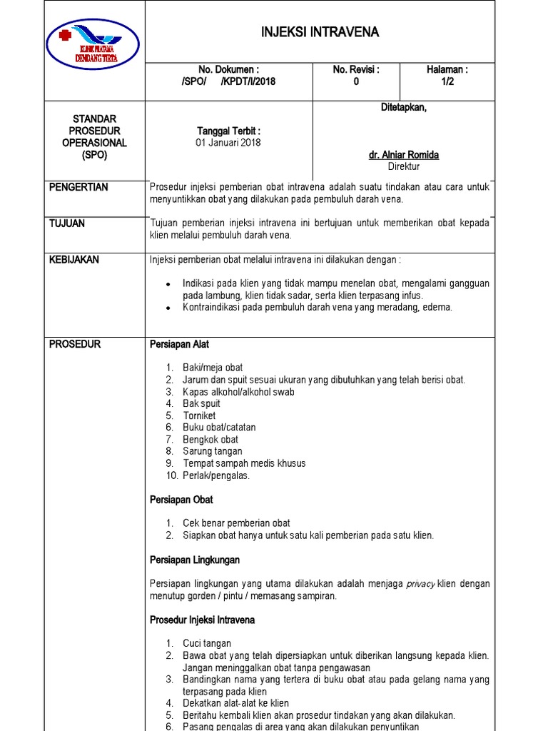 SOP Injeksi Intravena | PDF | Pengembangan Diri | Kesehatan Holistik