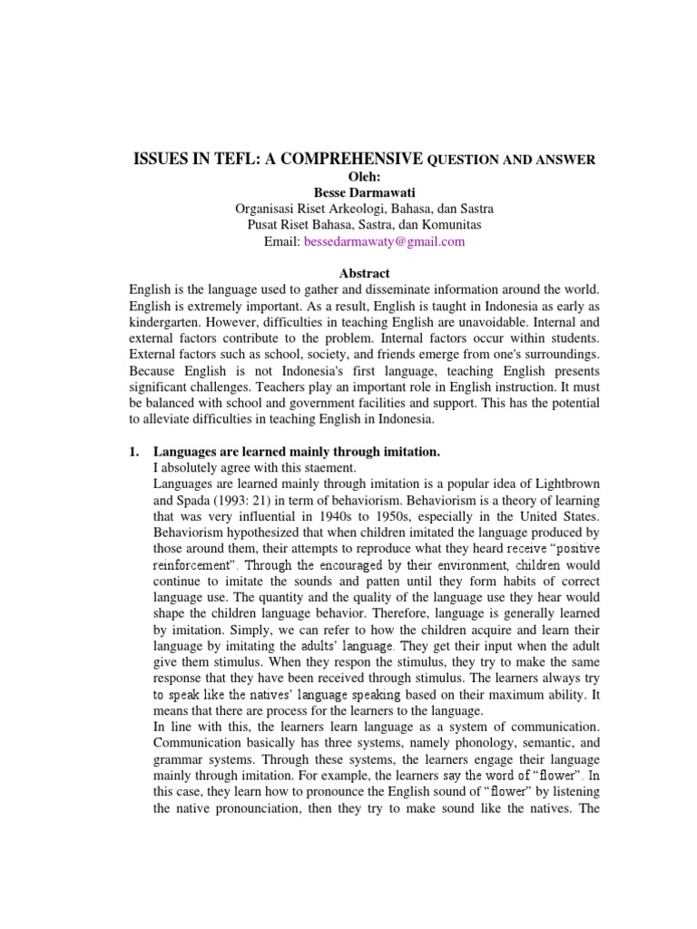 Issues in TEFL - S3 - English2017 - Besse Darmawati | Download Free PDF | Second Language ...