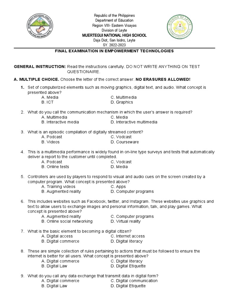 Final Examination in Empowerment Technologies | PDF | Educational ...
