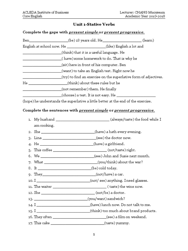 Present Simple-Stative Verb | PDF | English Language | Linguistics