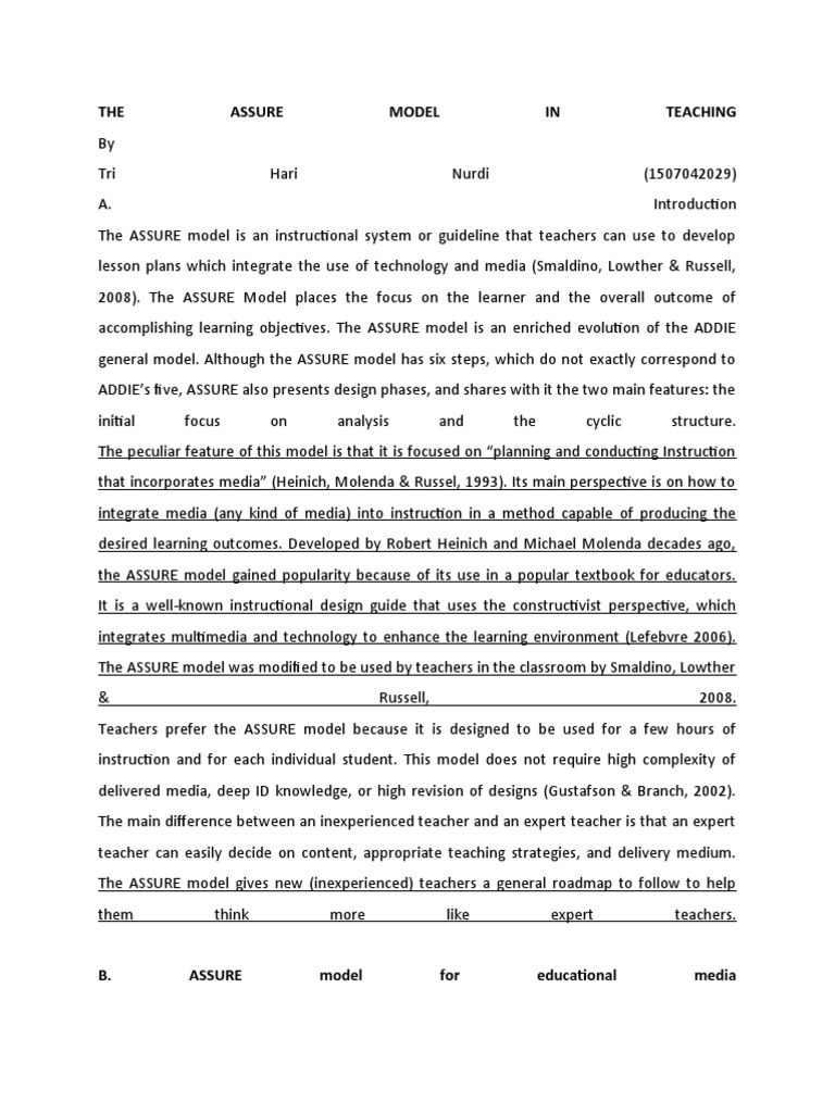 The Assure Model in Teaching | PDF | Learning | Teachers