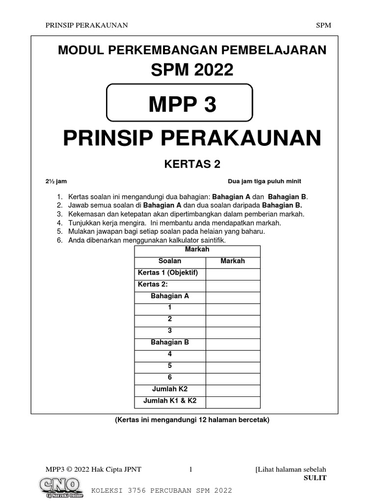 Prinsip Perakaunan K2 Mpp3 Terengganu 2022 | PDF