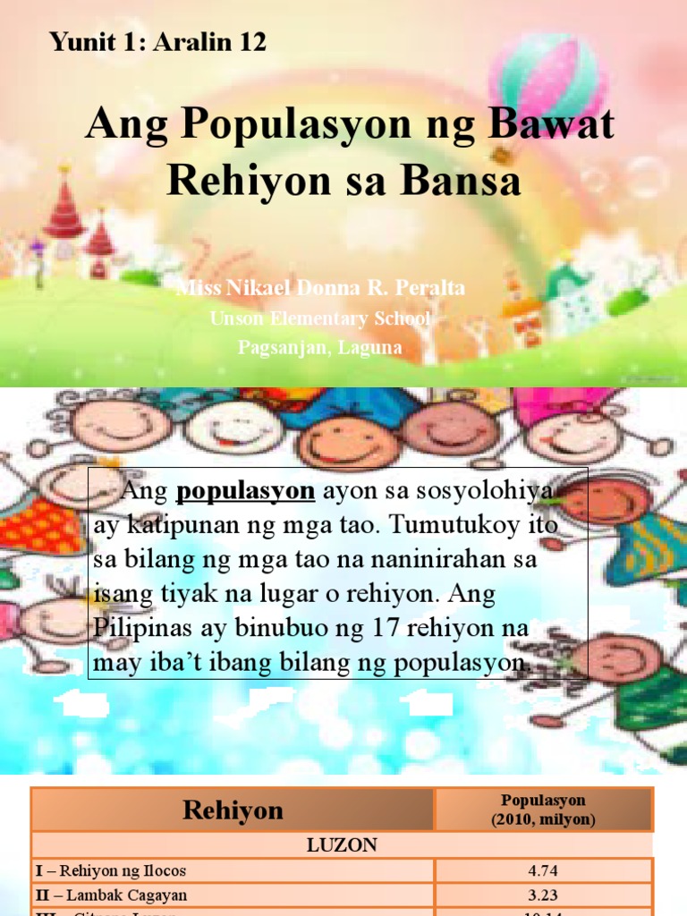 AP Aralin 12 Ang Populasyon NG Bawat Rehiyon Sa Bansa | PDF