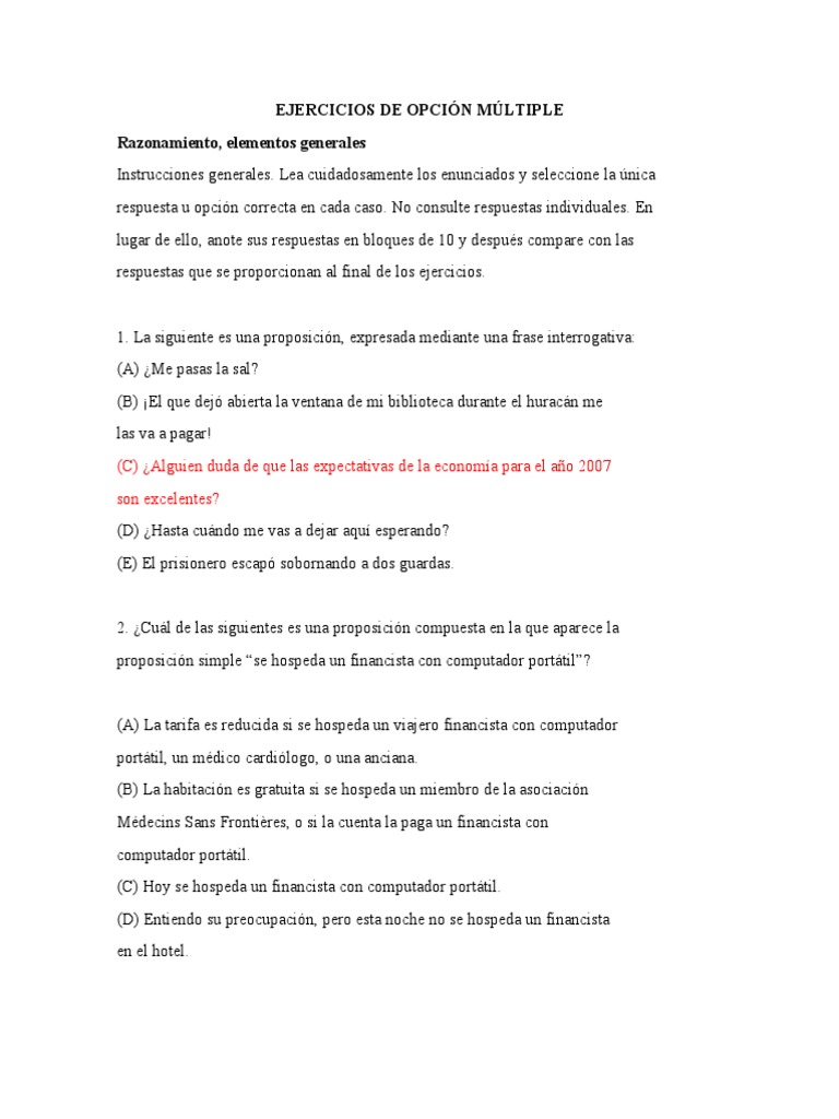 Ejercicios de Opción Múltiple, Razonamientos de Elementos Generales | PDF | Razonamiento ...