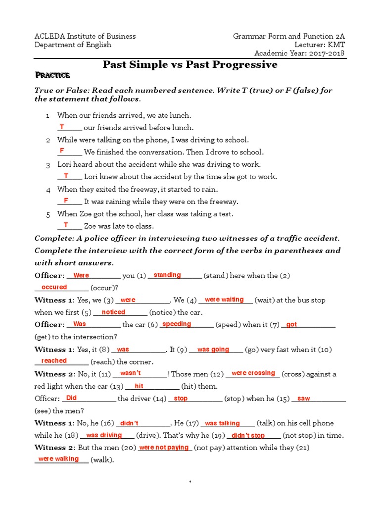 Past Simple vs Past Progressive Exercises | PDF | Linguistics