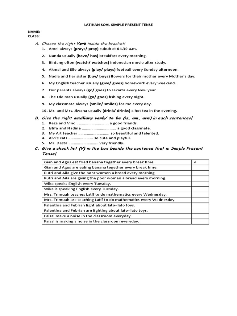 Latihan Soal Simple Present Tense Kelas 8 | PDF