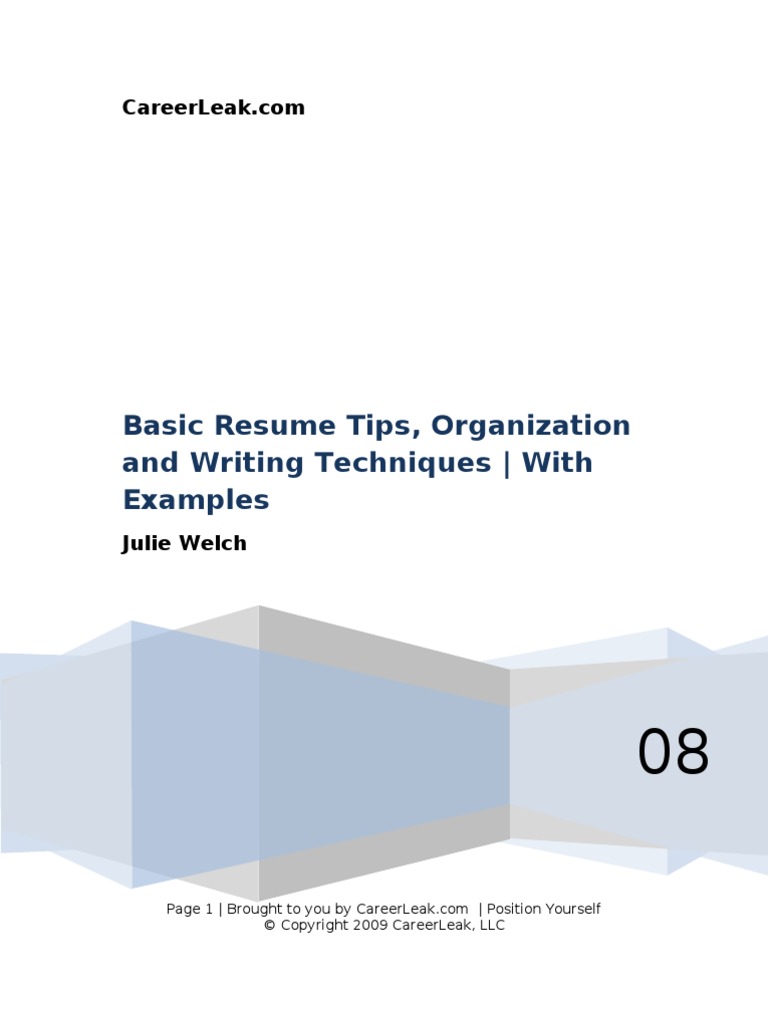 Basic Resume Tips Organization and Writing Technique | PDF | Résumé ...