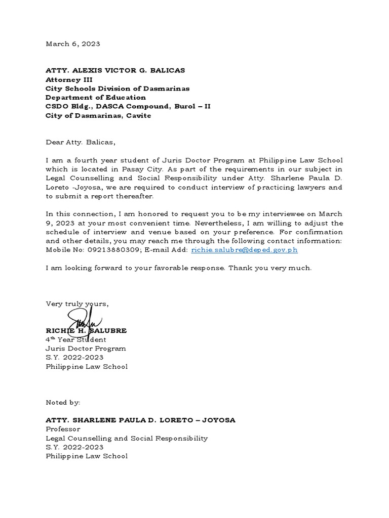 Salubre - Request Letter and Questionnaire | PDF | Lawyer | Juris Doctor