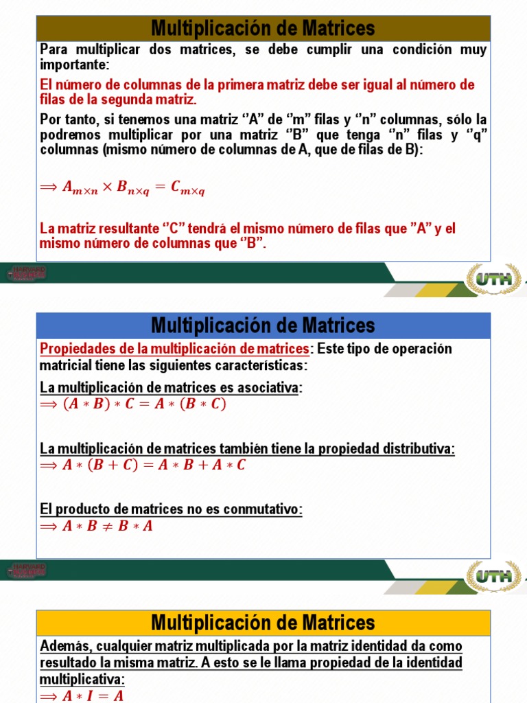 Presentacion 7 Multiplicacion de Matrices Determinantes PDF | PDF ...