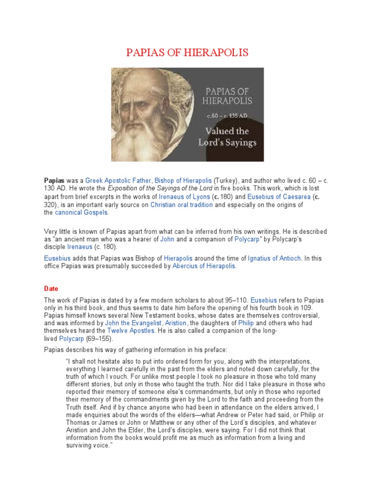 Papias of Hierapolis | PDF | New Testament | Bible