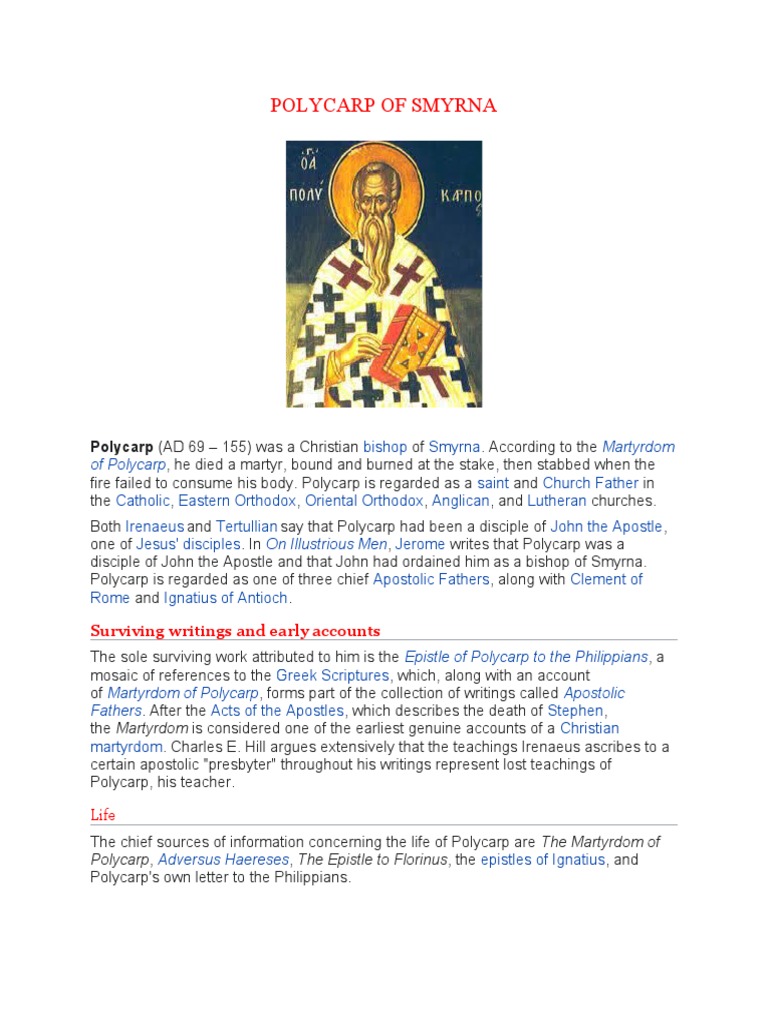 Polycarp: Martyr and Bishop of Smyrna | PDF | Christian Denominational ...