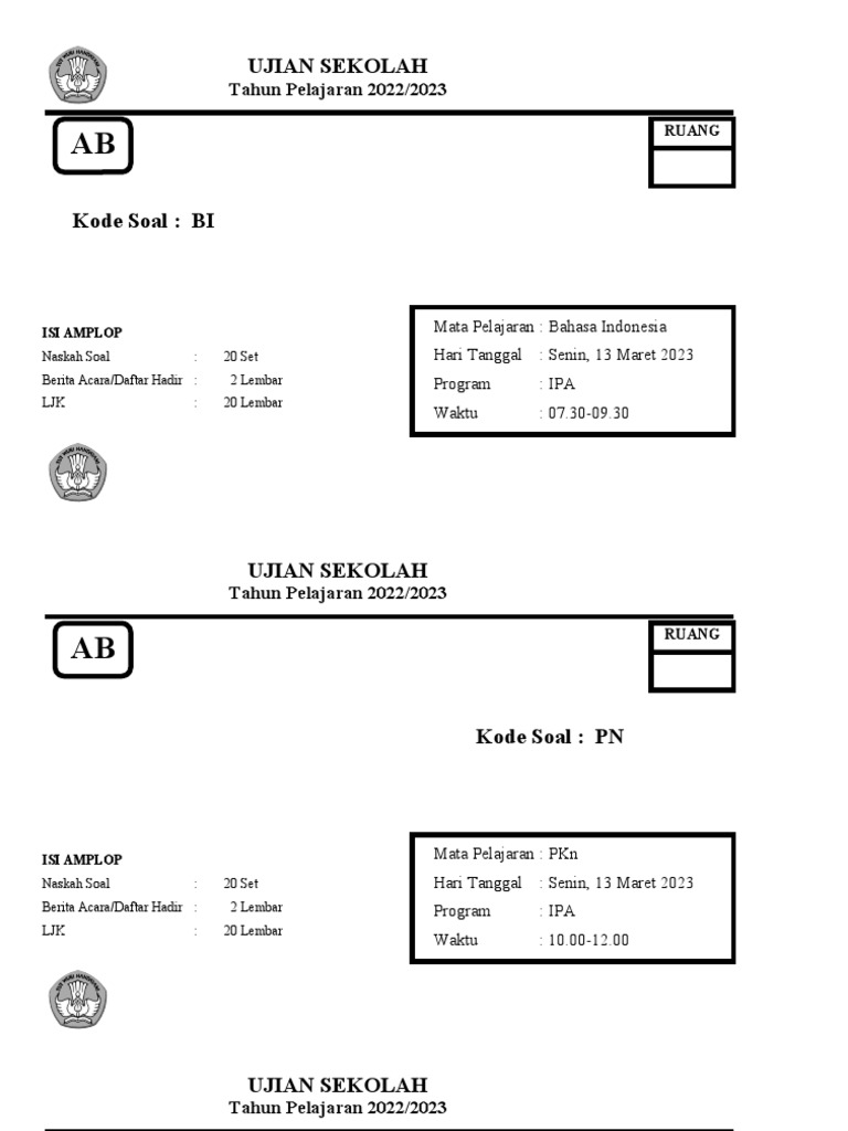 Amplop Soal US 2023 | PDF