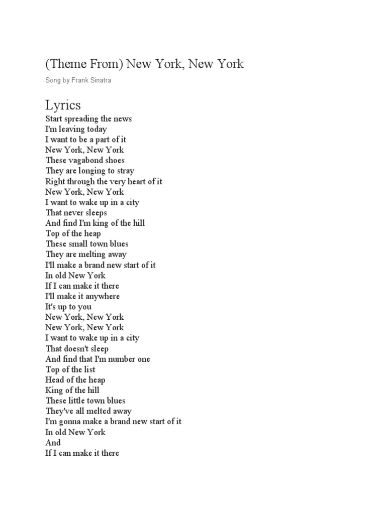 New York Lyrics (Frank Sinatra) | PDF