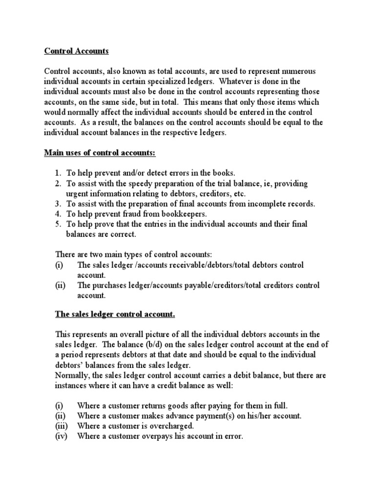 Control Accounts | PDF | Debits And Credits | Corporations Control Accounts | PDF | Debits And Credits | Corporations