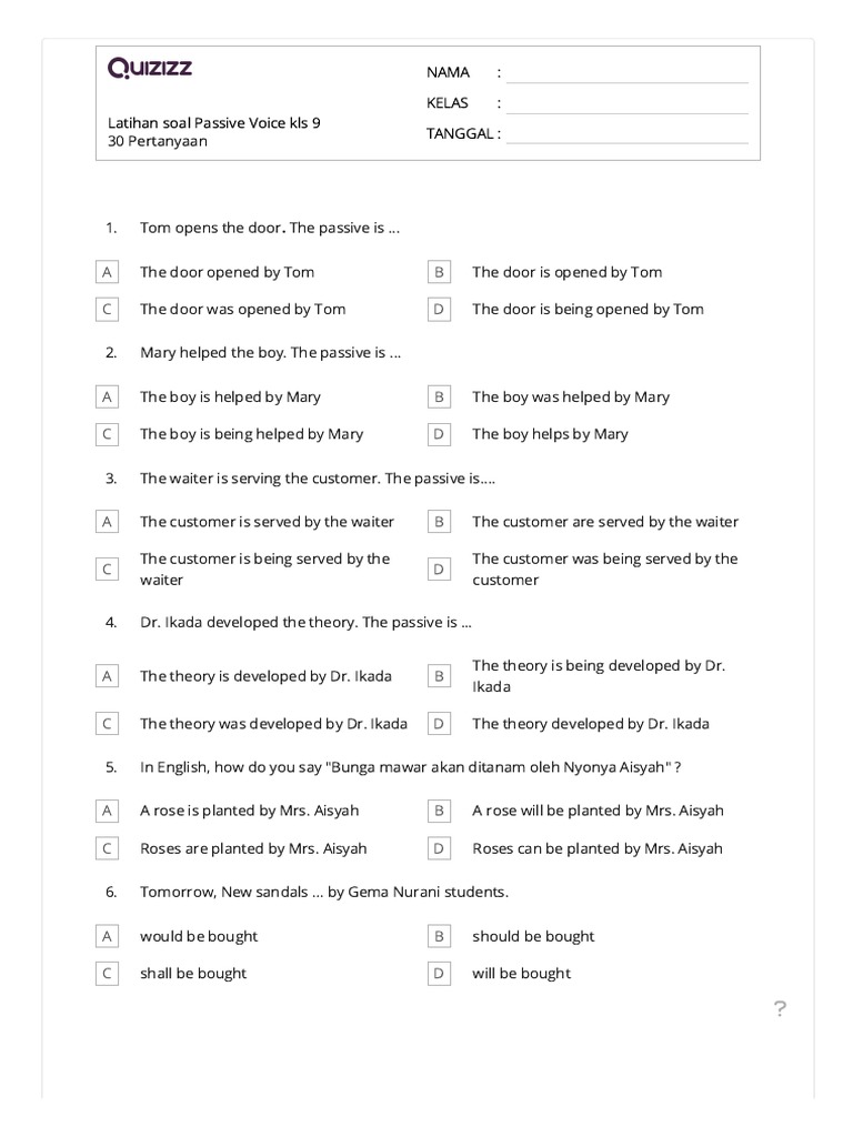 Latihan Soal Passive Voice Kls 9 | PDF | Cognitive Science | Language Mechanics