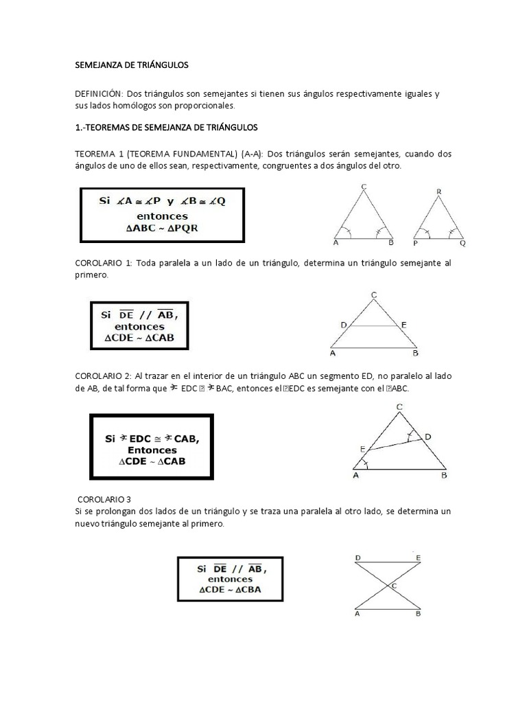Teoremas de La Semejanza Entre Triángulos PDF | PDF | Ángulo | Triángulo