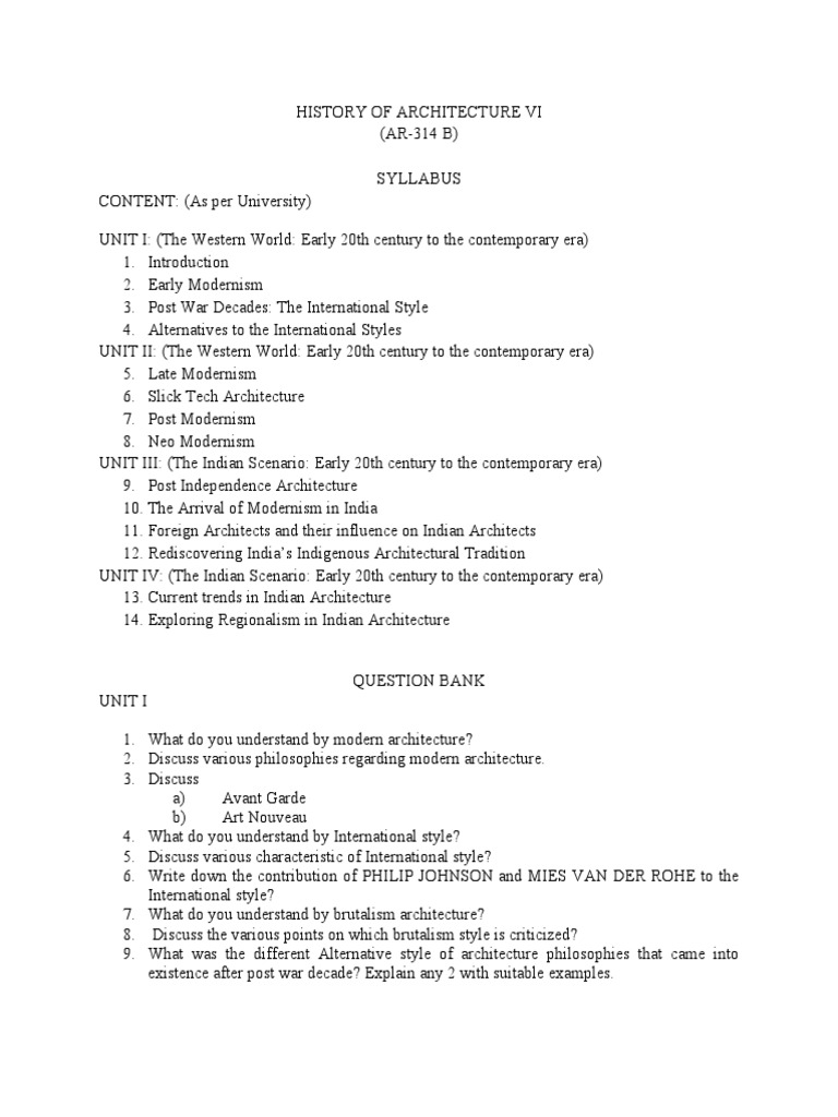 AR 304 C Question Bank | Download Free PDF | Modernism | Architectural ...
