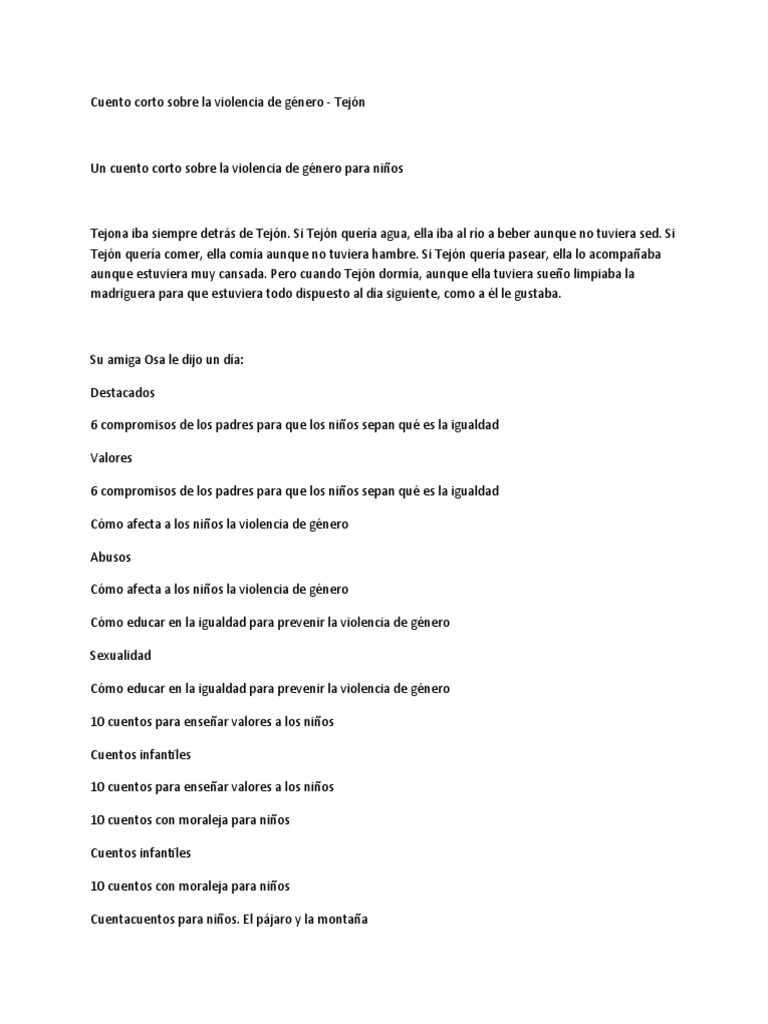Cuento Corto Sobre La Violencia De Género Pdf La Violencia Contra