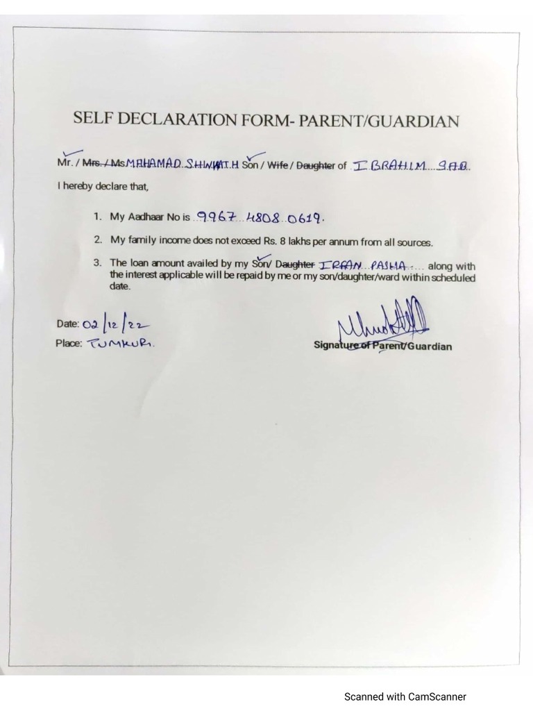 Parents Declaration Form | PDF