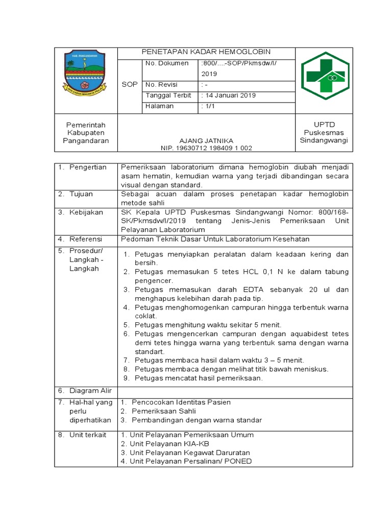 SOP Pemeriksaan HB Sahli | PDF
