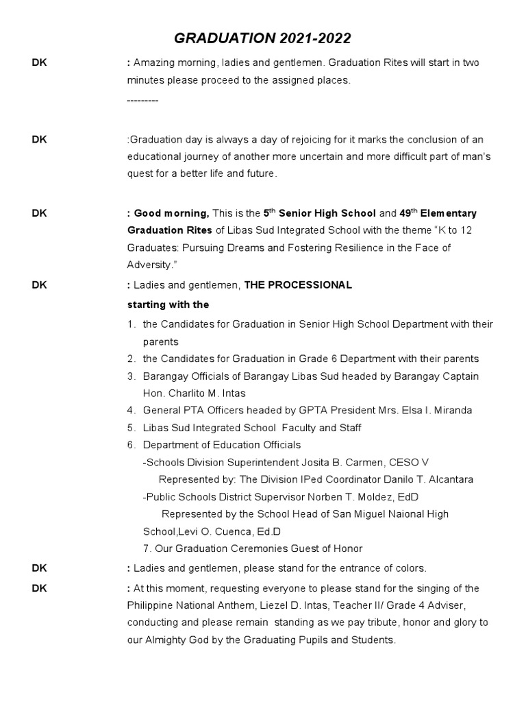 Graduation Emcee Script Version 2 | PDF