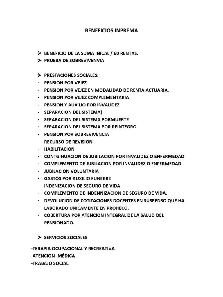 Beneficios Inprema | PDF
