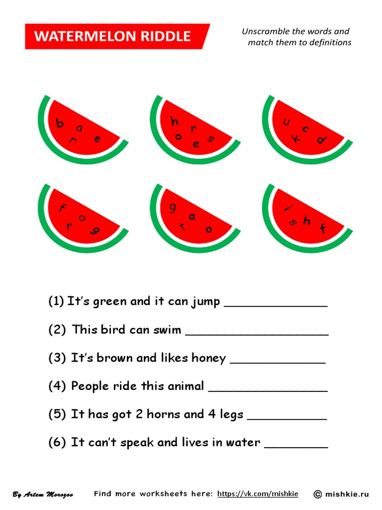 Watermelon Riddles Animals | PDF Watermelon Riddles Animals | PDF