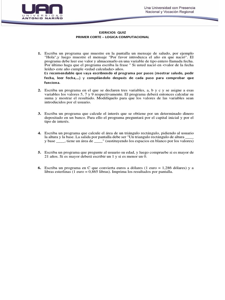 Ejercicios Taller Primer Corte - 230225 - 221046 PDF | PDF | Informática
