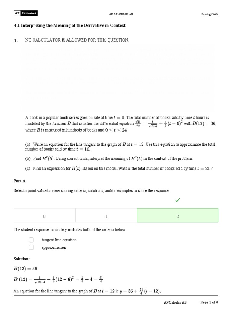 AP Calculus AB Scoring Guide Interpretation | PDF | Equations ...