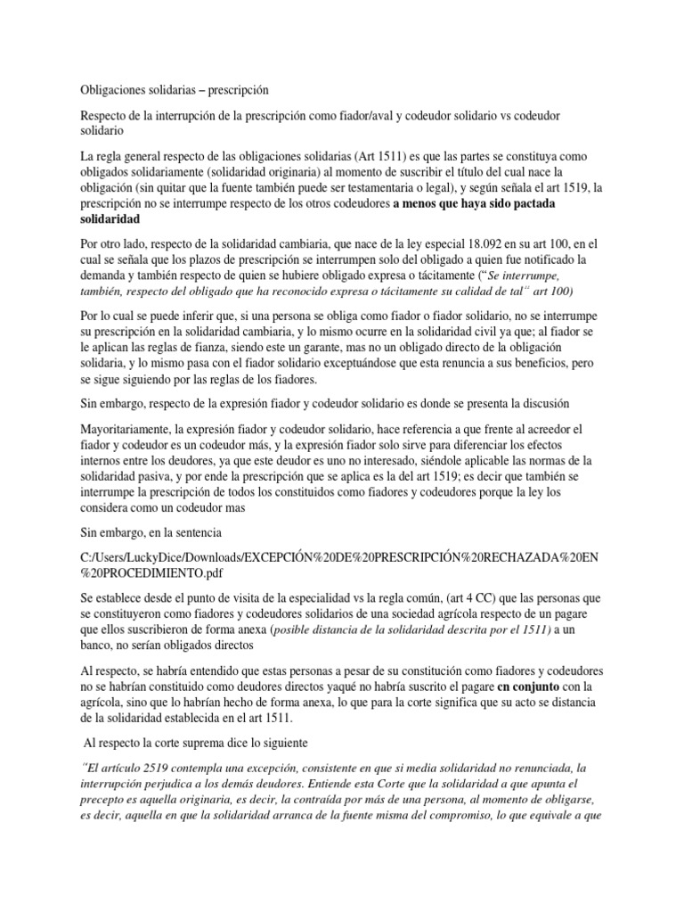 Fiador y Codeudor Solidario - Prescripción | PDF | Estatuto de limitaciones | Justicia