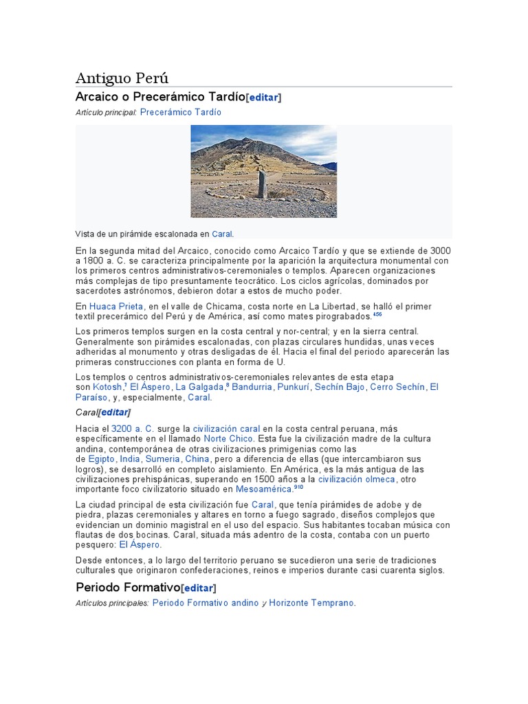 Antiguo Perú: Arcaico o Precerámico Tardío | PDF | Pueblos Indígenas de ...