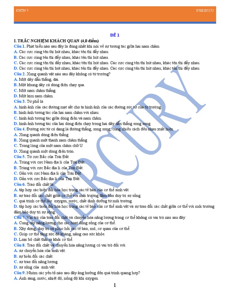 Đề Giữa kì 2 KHTN | PDF