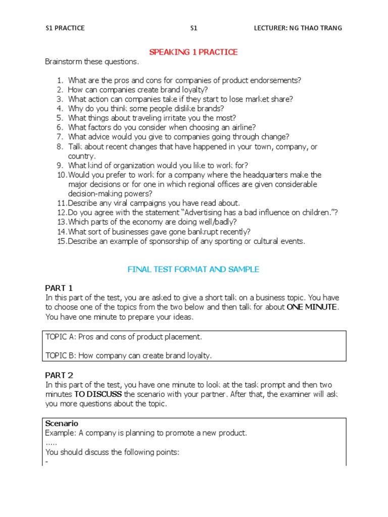 S1 Speaking Practice Questions | PDF | Cognitive Science | Cognition S1 Speaking Practice Questions | PDF | Cognitive Science | Cognition