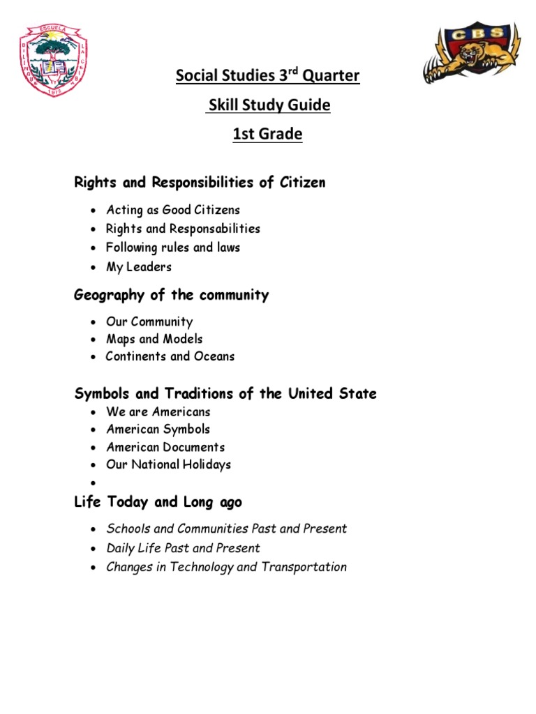 1st Grade Social Studies Study Guide | PDF | Symbols
