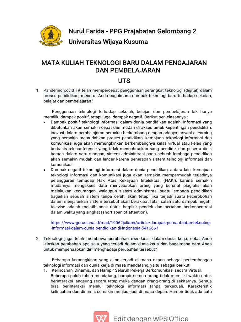 UTS Teknologi Baru Dalam Pengajaran Dan Pembelajaran | PDF