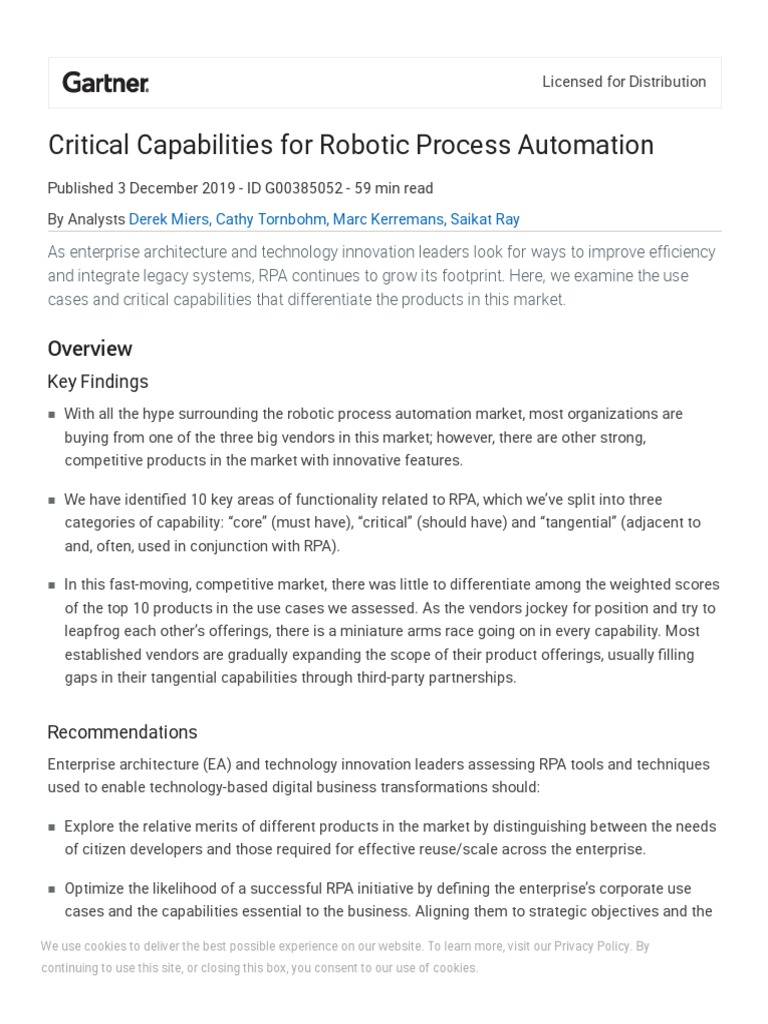 Gartner Critical Capabilites RPA 2019 | PDF | Cloud Computing | Automation