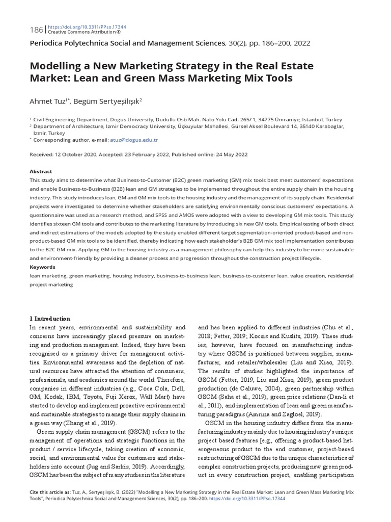 Modelling A New Marketing Strategy in The Real Estate Market Lean and Green Mass Marketing Mix ...