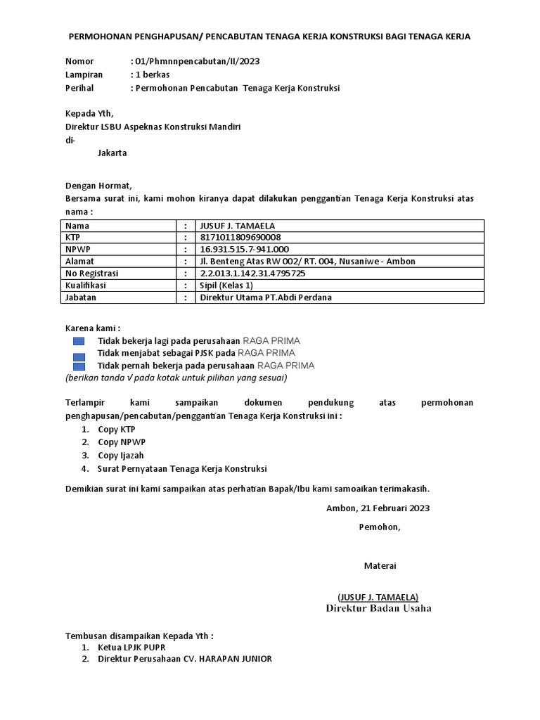PERMOHONAN PENCABUTAN | PDF