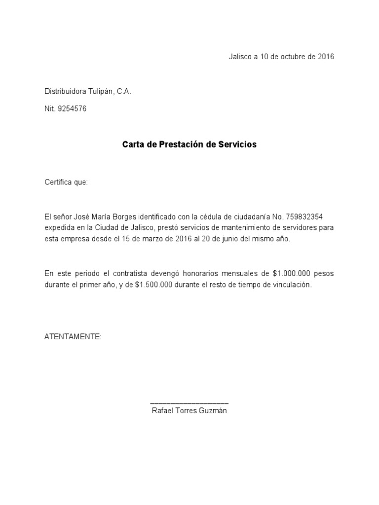 Modelo de Carta para Prestacion de Servicios | PDF