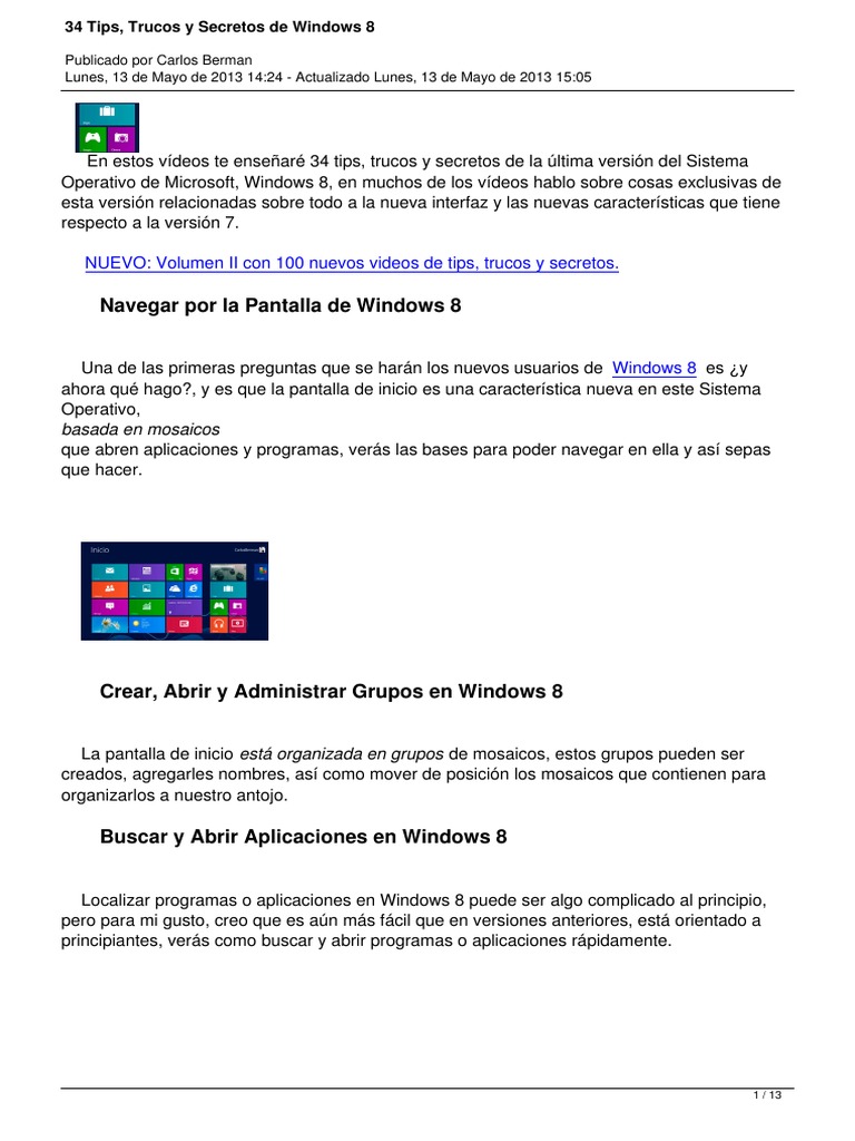 34 Trucos Esenciales de Windows 8 | PDF | Windows 8 | Microsoft Windows