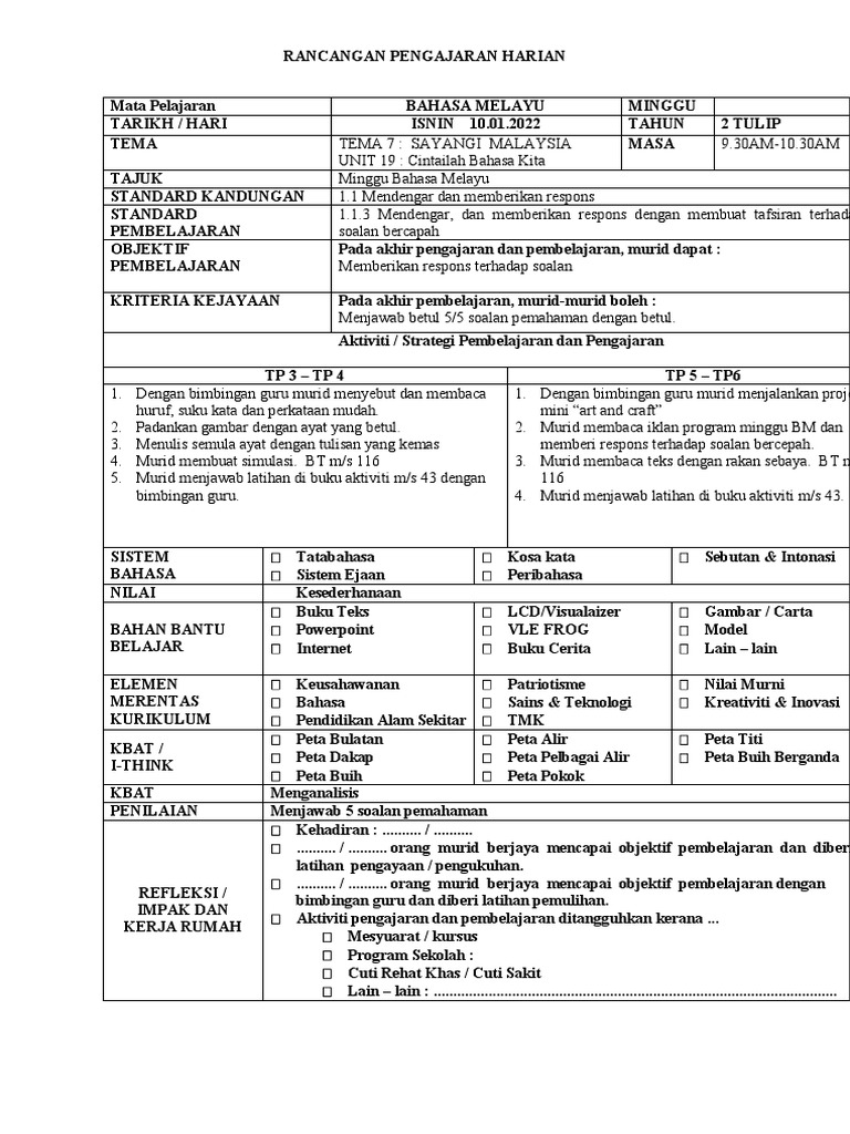 Templat RPH BM | PDF