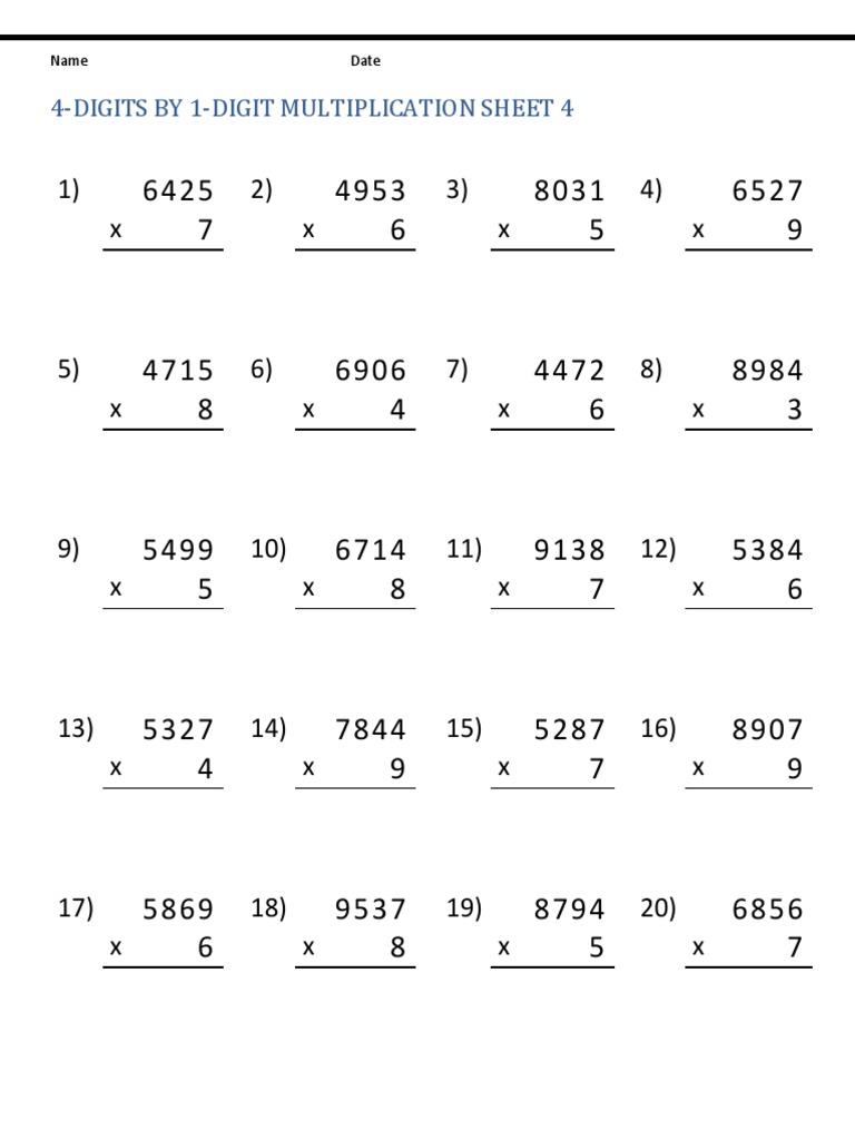 4 Digits by 1 Digit Multiplication 4 PDF | PDF