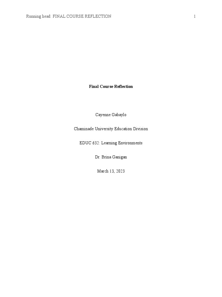 Final Course Reflection | PDF | Teachers | Classroom Management