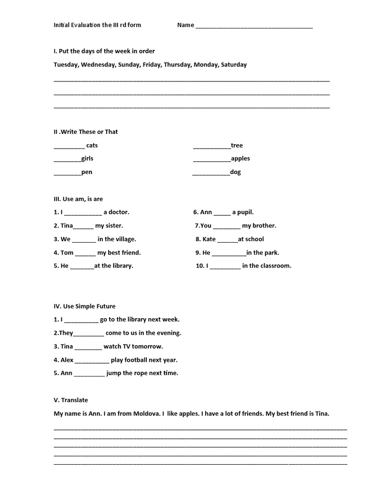 0 Evaluare Initiala La Limba Engleza Pentru Clasa A 3 A | PDF