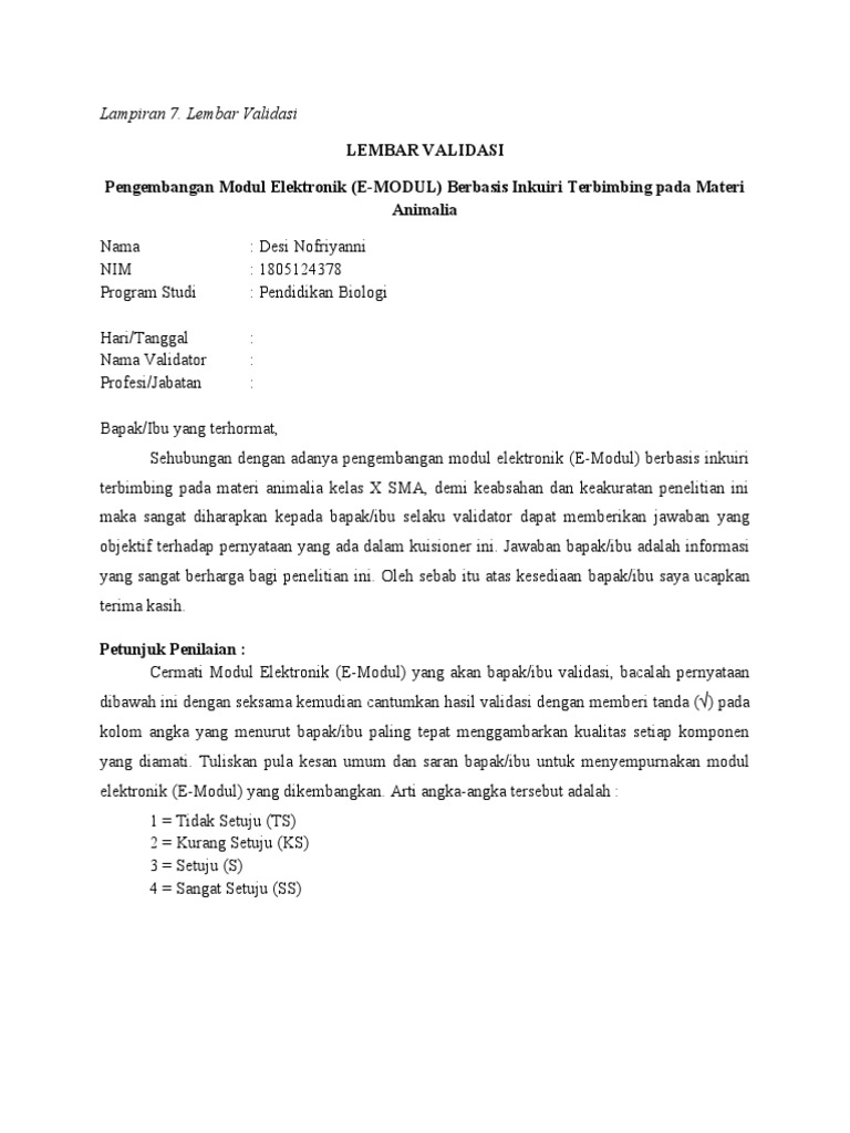 Validasi Modul E-Learning Animalia | PDF