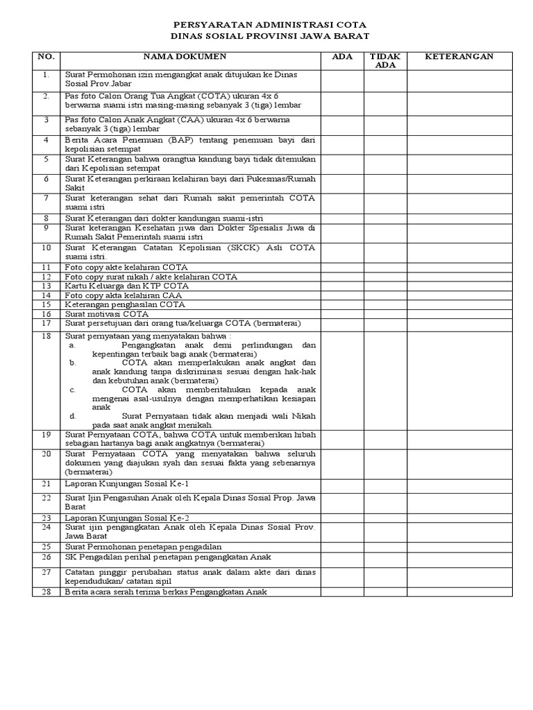 PERSYARATAN ADMINISTRASI COTA Keseluruhan | PDF